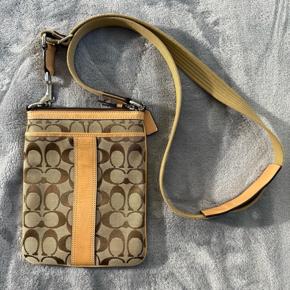 Coach | Bags | Coach Signature Canvas Mini Crossbody Bag Tan Brown ...